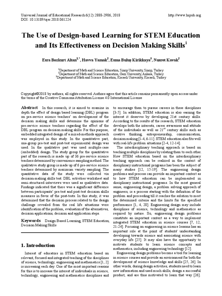 The Use of Design-Based Learning For STEM Education and Its ...