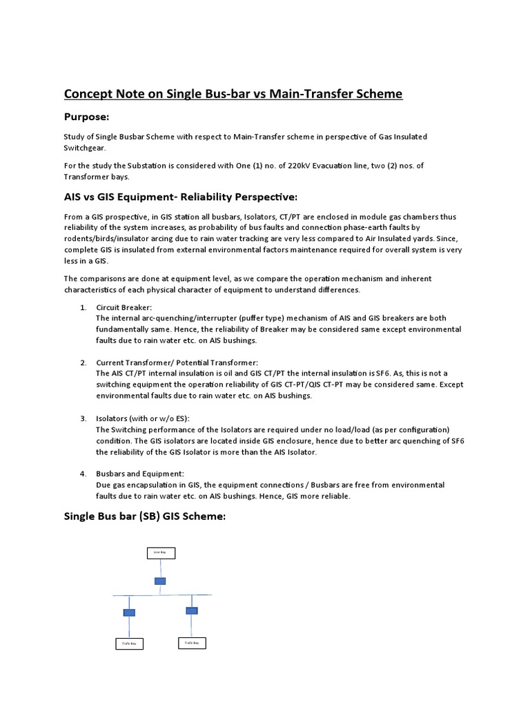 Concept Note On Single Bus-Bar Vs Main-Transfer Scheme: Purpose | PDF ...