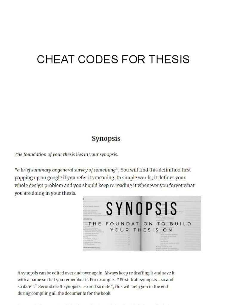 Cheat Codes For Thesis | PDF