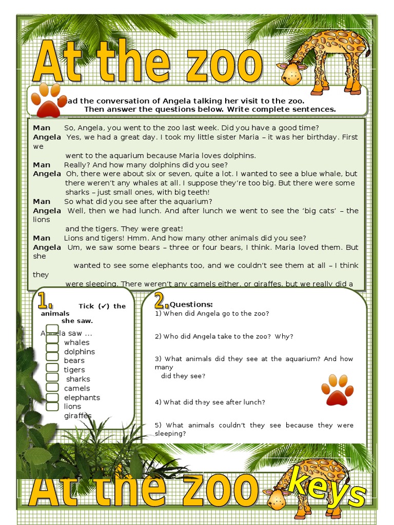 Read The Conversation of Angela Talking Her Visit To The Zoo. Then ...