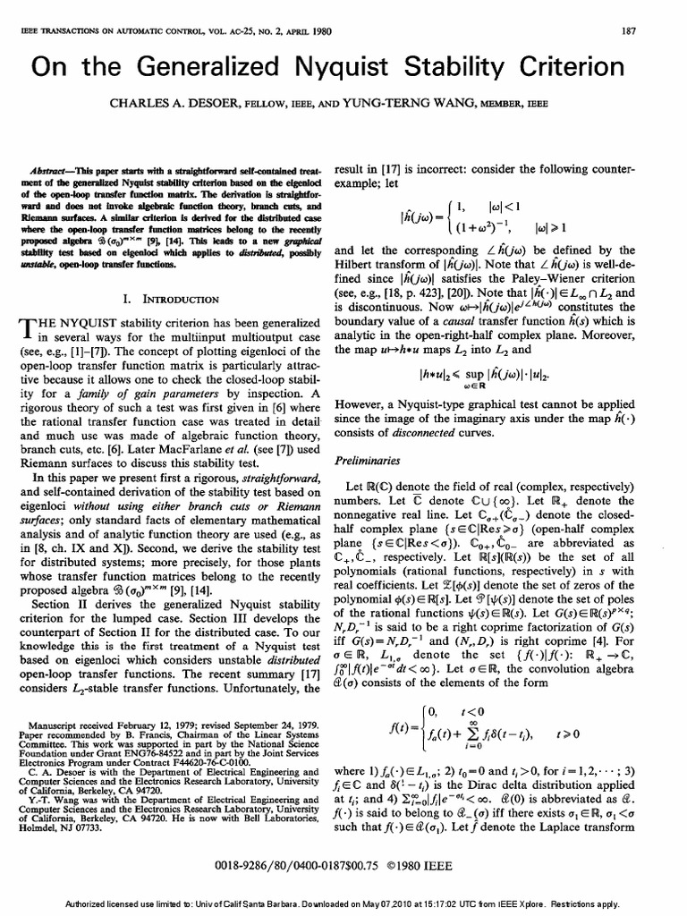 IEEE Trans. Automatic Control 1980 | PDF | Function (Mathematics ...