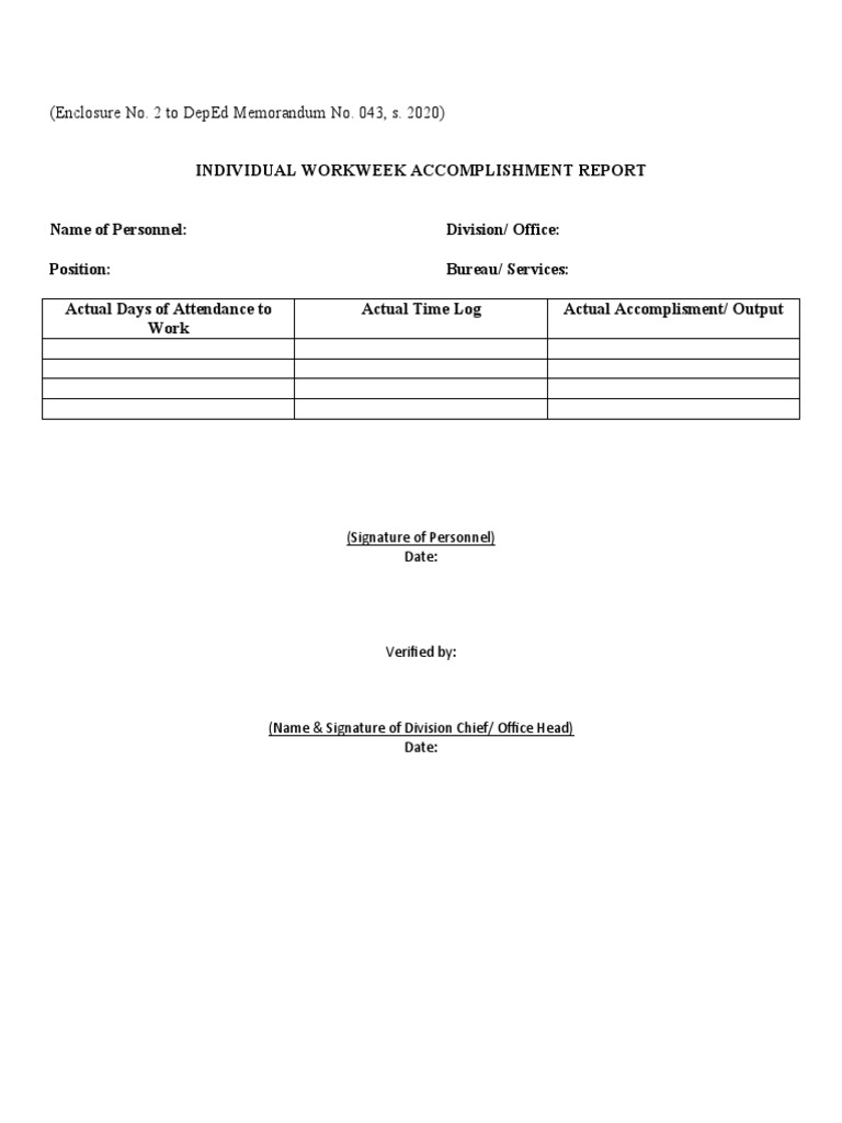 Individual Workweek Report Template | PDF | Finance & Money Management