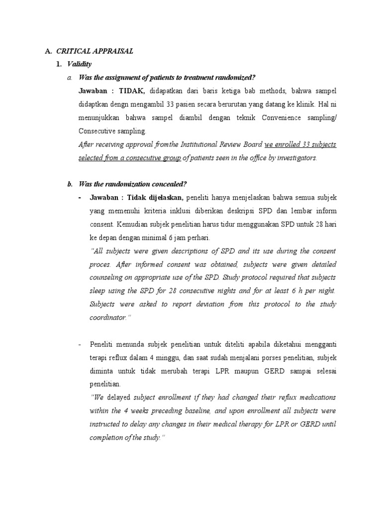 Critical Appraisal | PDF | Gastroesophageal Reflux Disease | Health Care