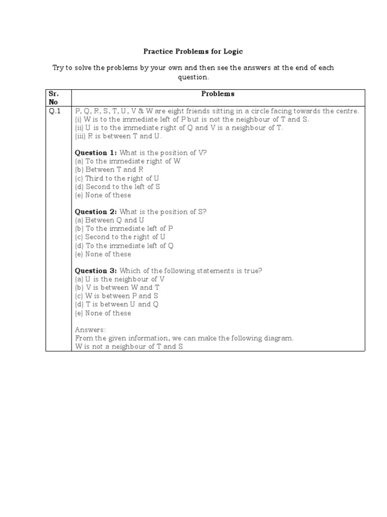 Practice Problems For Logic Based Questions | PDF | Chemical Substances ...