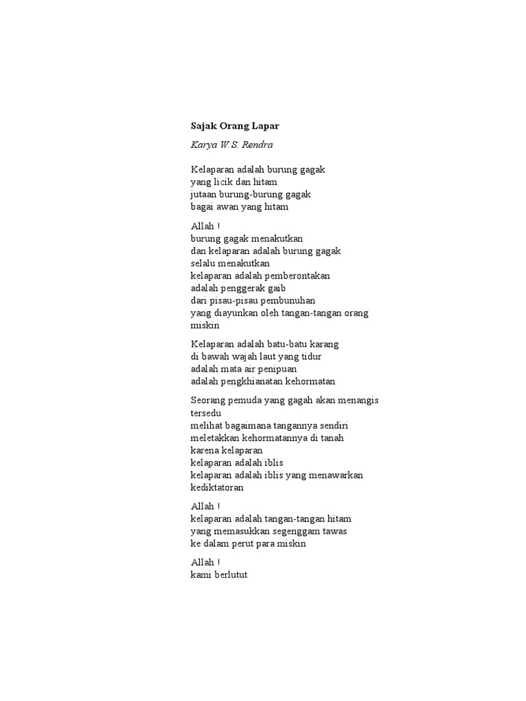 Puisi "Sajak Orang Lapar" W.S. Rendra | PDF | Puisi
