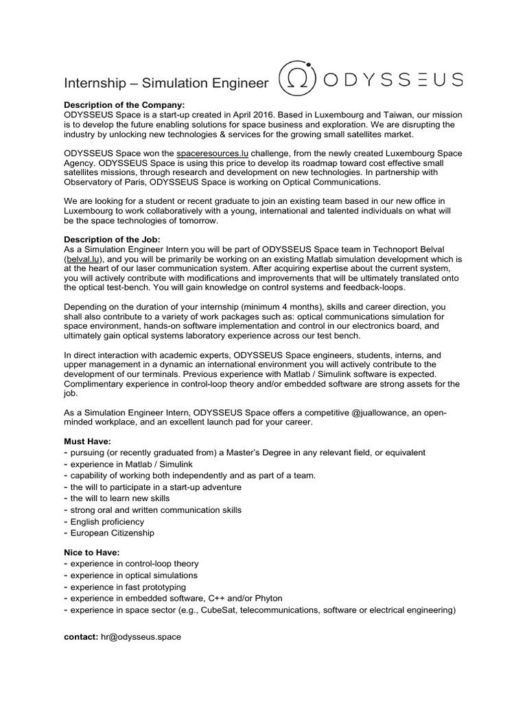 Engineering Internship in Space Tech | PDF | Engineer | Simulation