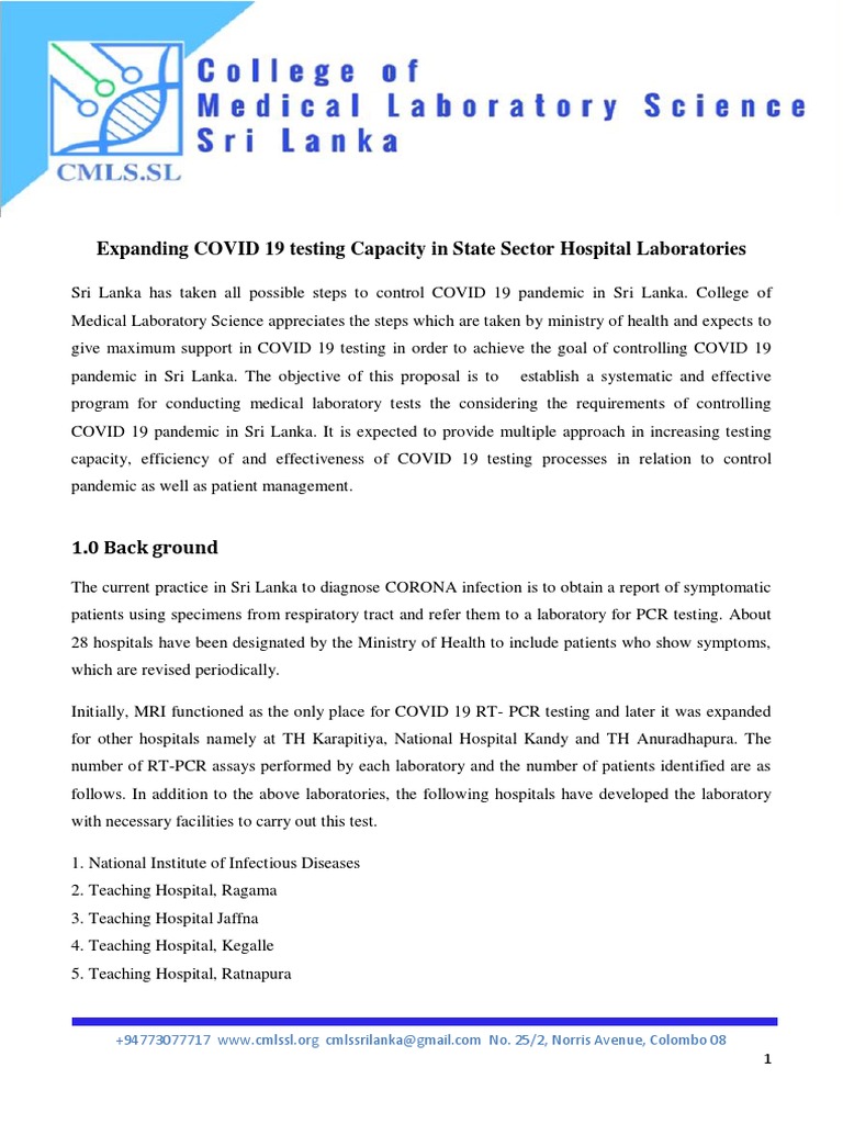 CMLS - SL COVID 19 Proposal With Letter Head | PDF | Infection | Microbiology
