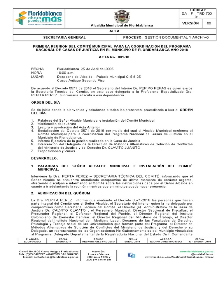 Modelo de Acta de Comite | PDF | Colombia | Gobierno