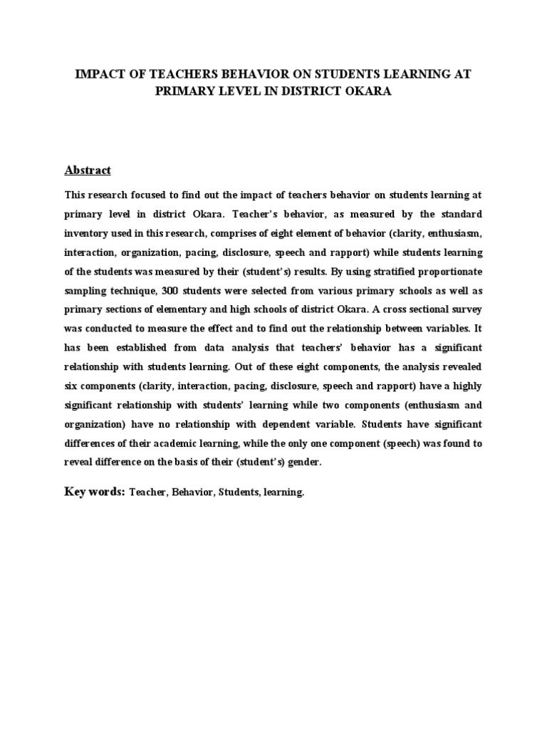 Impact of Teacher Behavior | PDF | Teachers | Attitude (Psychology)
