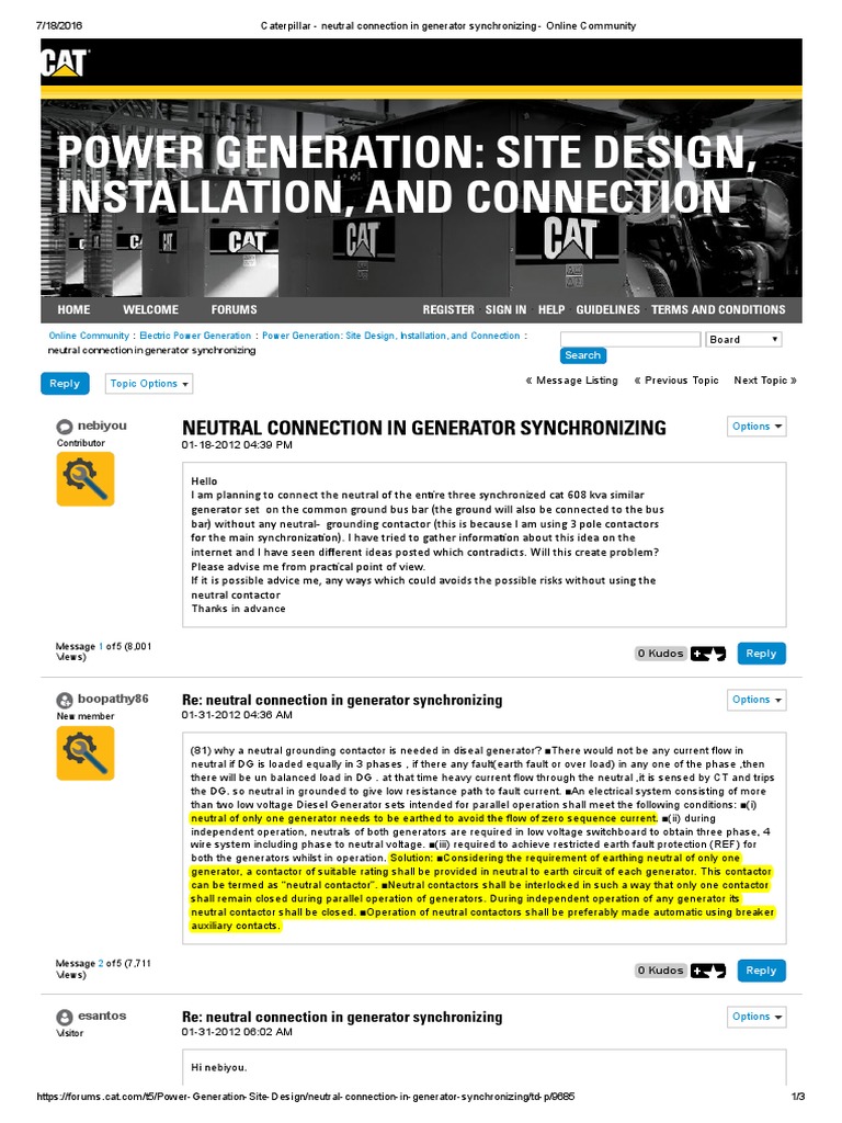Caterpillar - Neutral Connection in Generator Synchronizing - Online ...