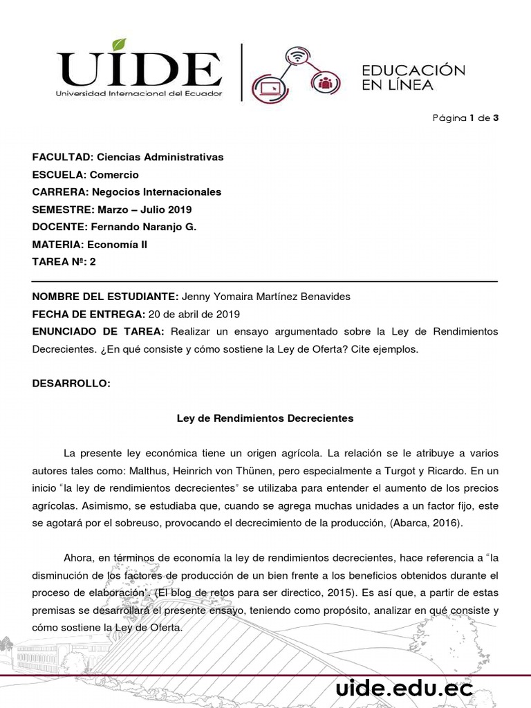 La Ley De Rendimientos Decrecientes Pdf Pdf Oferta Economía