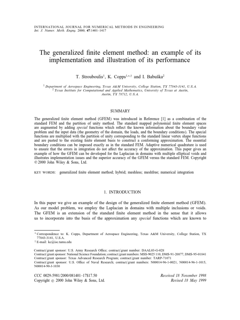 The Generalized Nite Element Method: An Example of Its Implementation and Illustration of Its ...