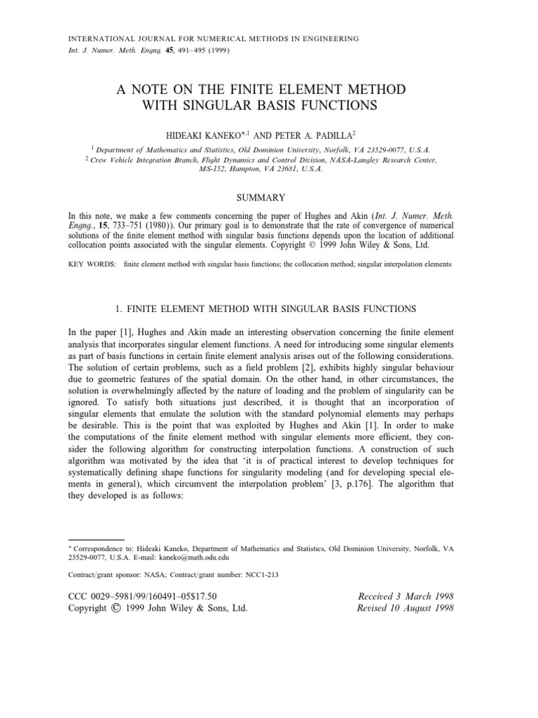 A Note On The Finite Element Method With Singular Basis Functions | PDF ...
