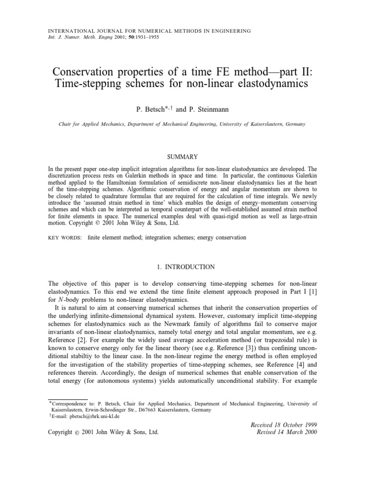 Conservation Properties of A Time FE Method-Part II: Time-Stepping ...
