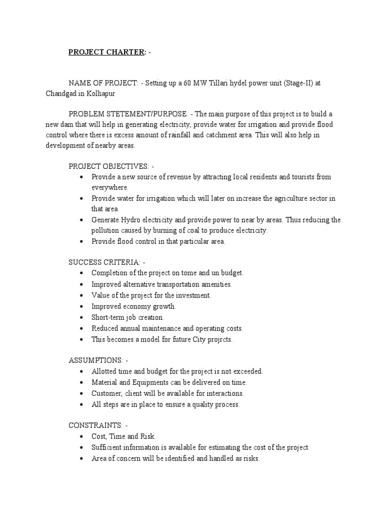 Project Charter | PDF | Hydroelectricity | Concrete