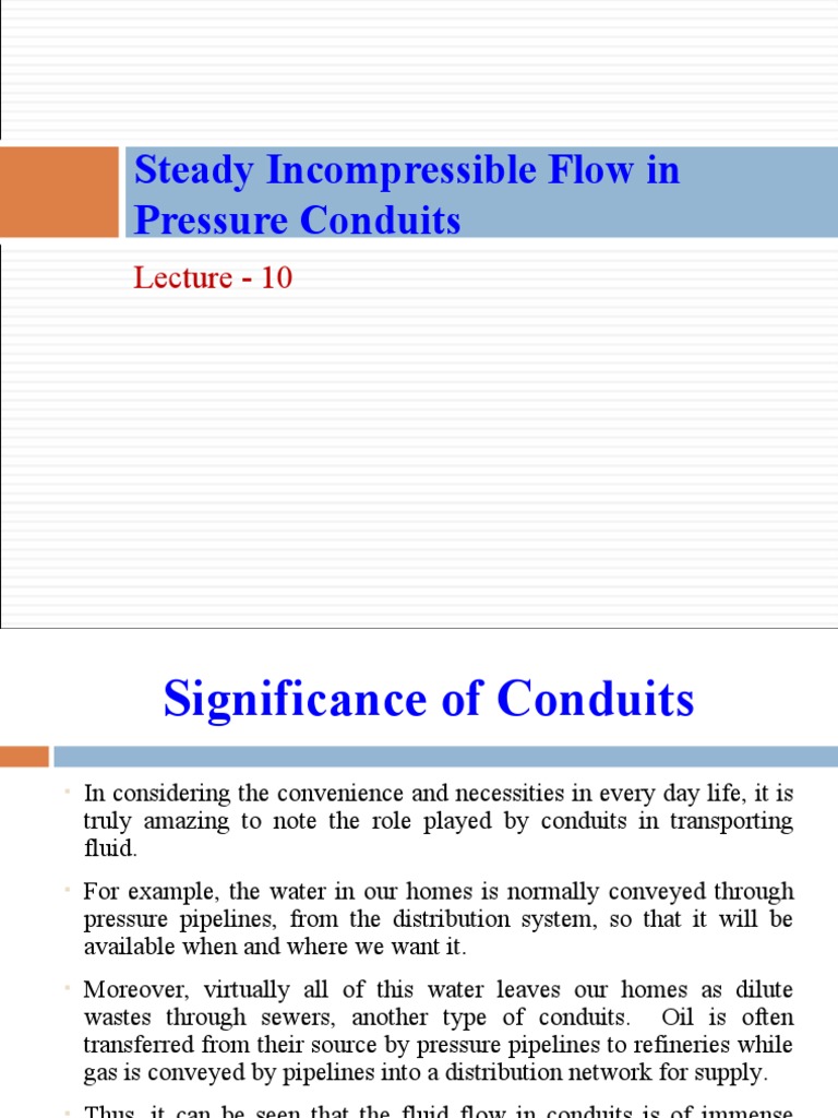 Steady Incompressible Flow in Pressure Conduits: Lecture - 10 | PDF ...
