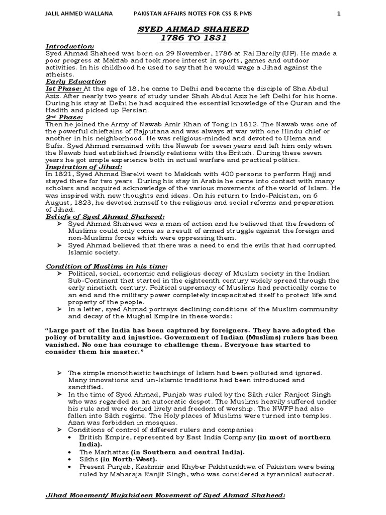 Syed Ahmad Shaheed and Tehreek I Mujahid PDF | PDF | Jihad | Khyber Pakhtunkhwa