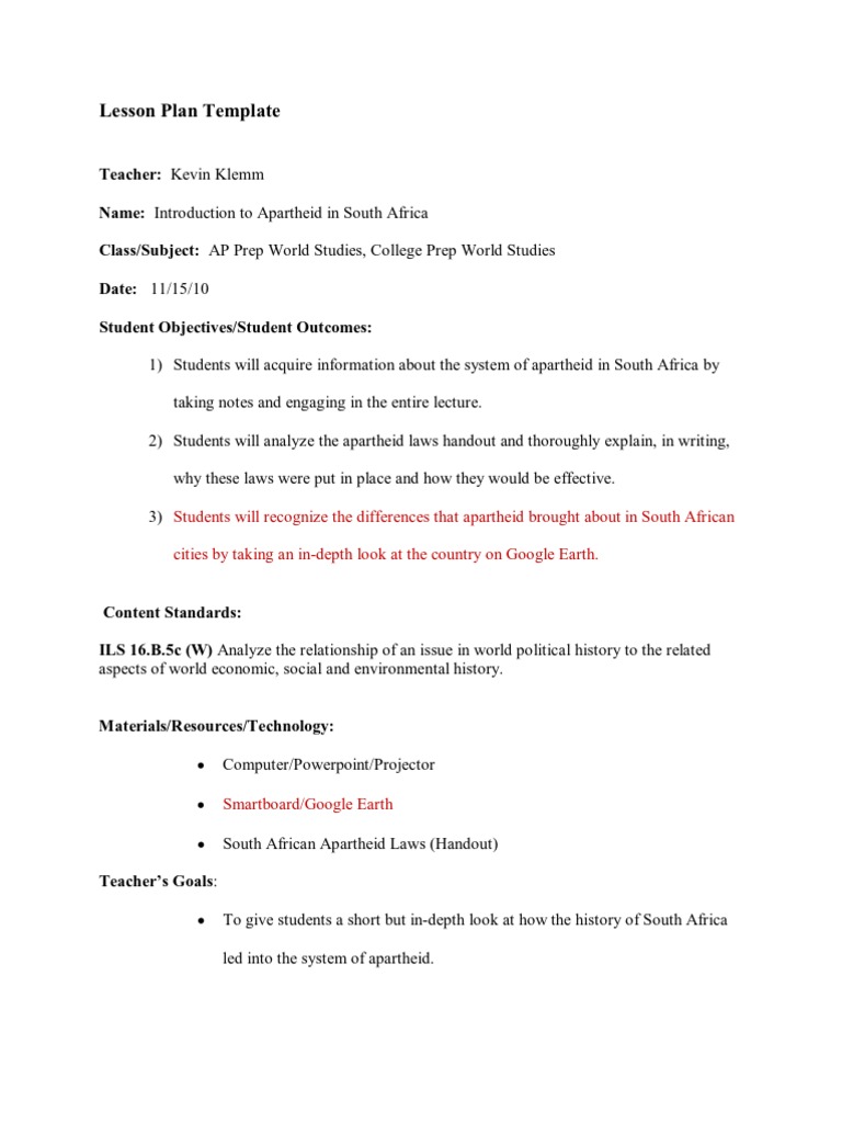 Apartheid Lesson Plan | PDF | Apartheid
