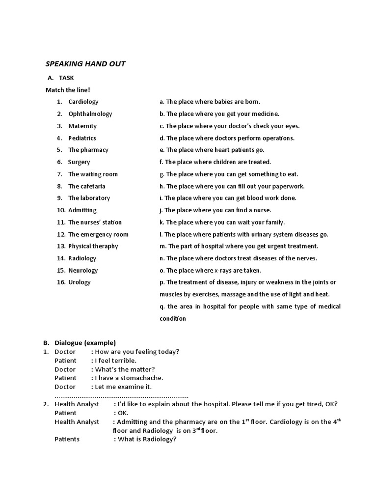 Hospital Departments and Patient Dialogue | PDF | Hospital | Patient