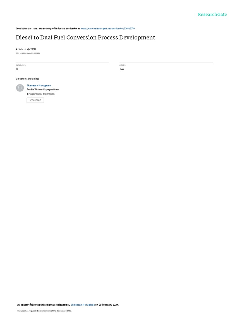 Diesel To Dual Fuel Conversion Process Development July 2018 Pdf
