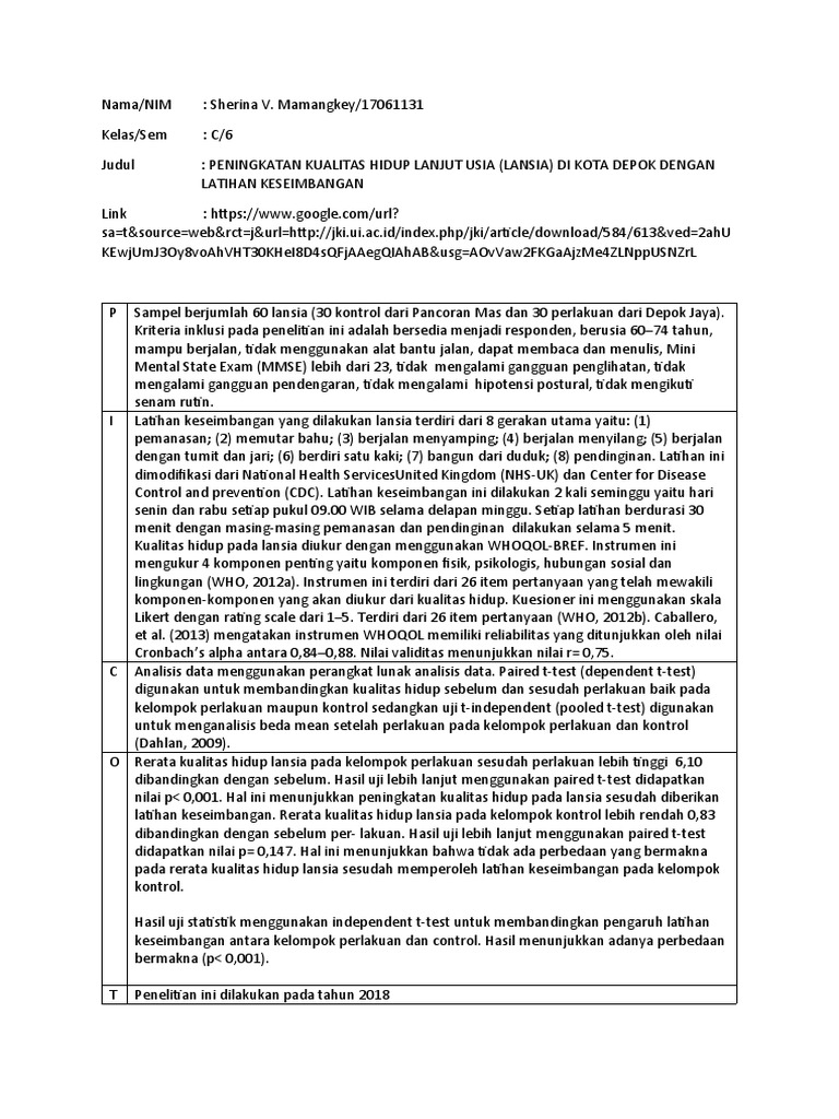 Analisis Jurnal PICOT | PDF