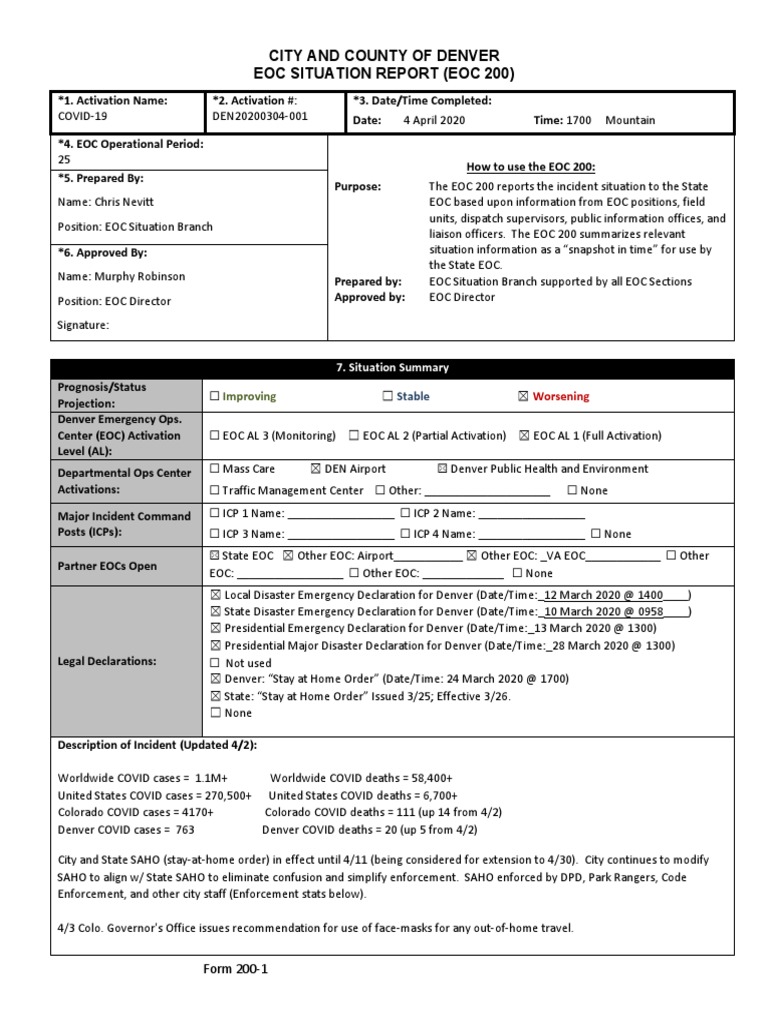 Denver Emergency Operations Center April 4, 2020 Situation Report | PDF ...