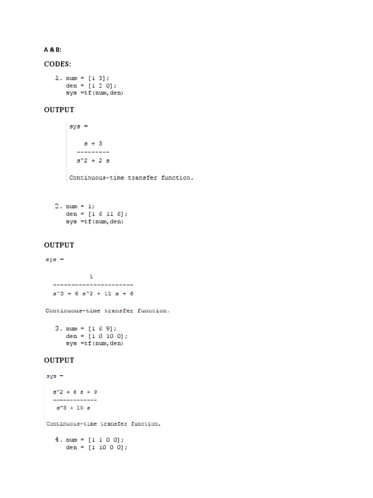 Codes:: Num (1 3) Den (1 2 0) Sys TF (Num, Den) | PDF