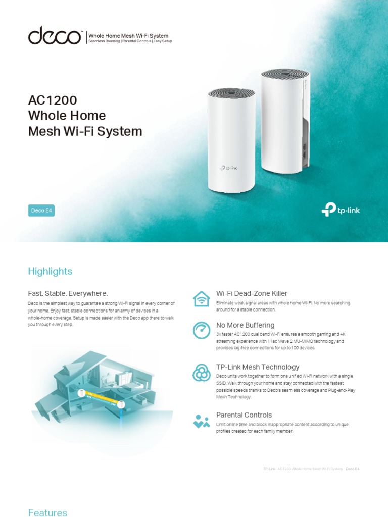 Deco E4 (2-Pack) 1.0 - Datasheet PDF | PDF | Wi Fi | Wireless Access Point
