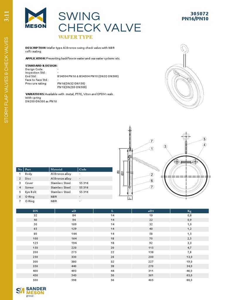 Swing Check Valve (DN350) Meson 305072 | PDF | Valve | Screw
