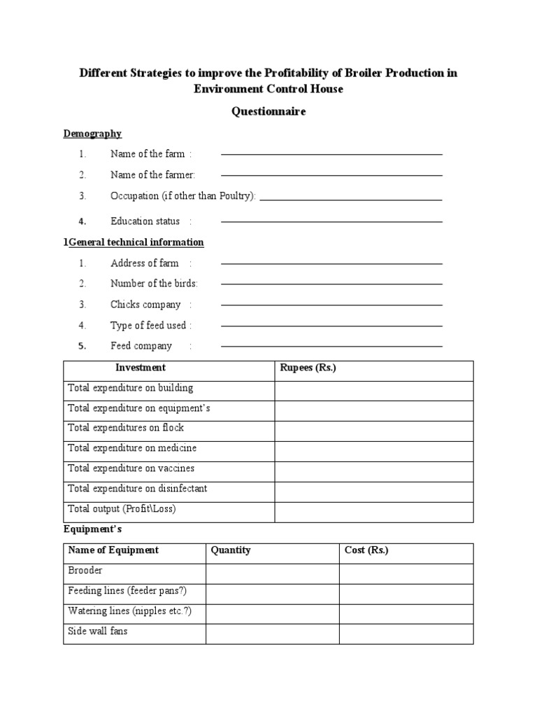 QUESTIONNAIRE Broiler | PDF | Poultry Farming | Nature