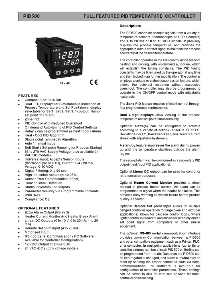PID500 Full Featured Pid Temperature Controller: Description | PDF | Control Theory | Computer ...