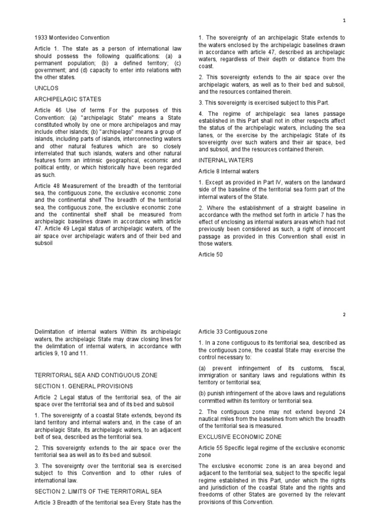 Montevideo Convention Overview 1933 | PDF | Territorial Waters ...