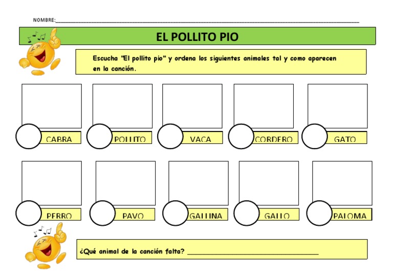 Actividad de Ordenar Animales: El Pollito Pío | PDF | Artes del ...