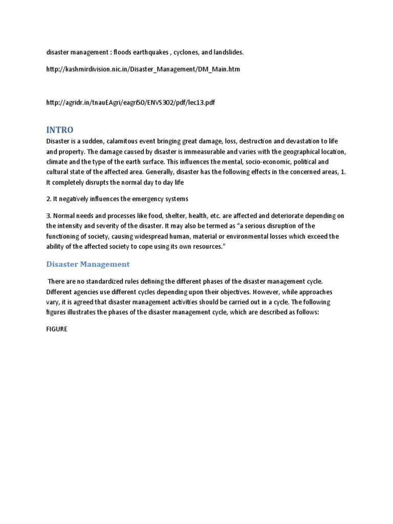 Disaster management: floods, earthquakes, cyclones and landslides | PDF ...