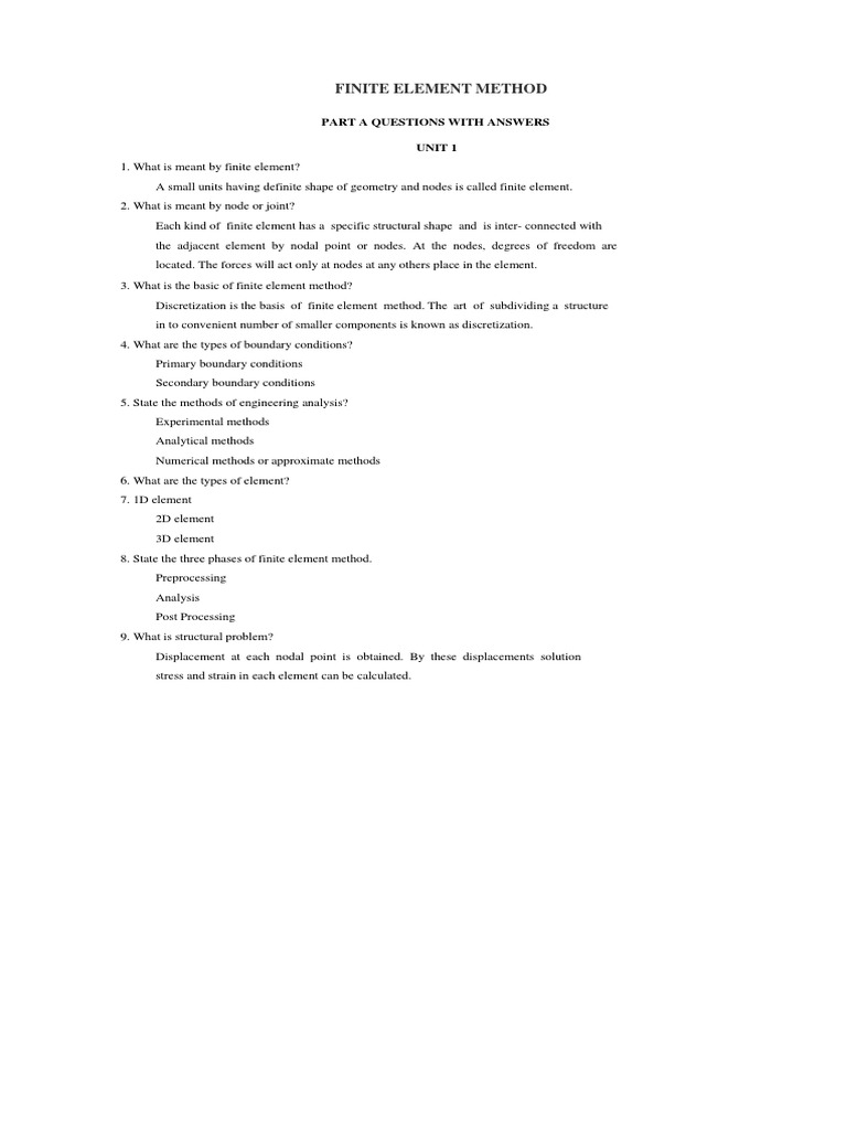 Finite Element Method: Part A Questions With Answers Unit 1 | Download ...