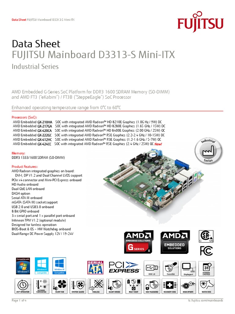 FUJITSU Mainboard D3313-S Mini-ITX: Data Sheet | PDF | Advanced Micro ...