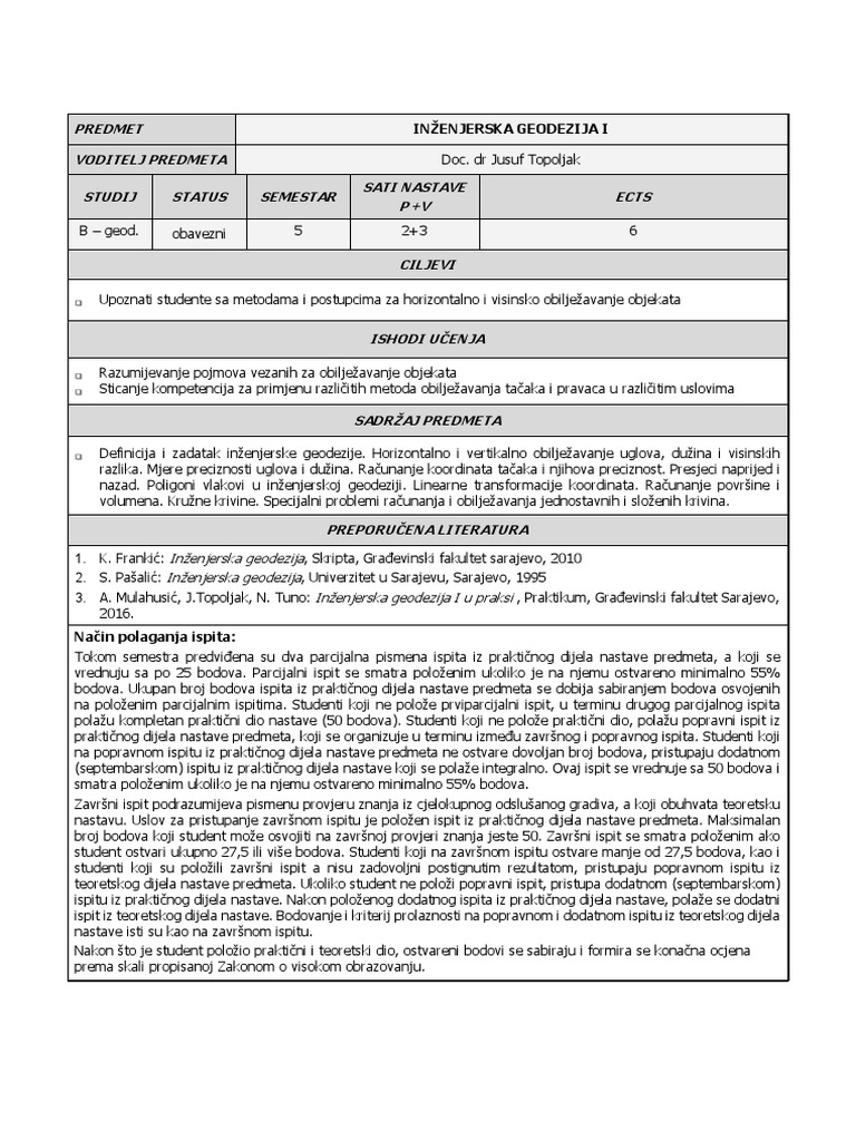 Inzenjerska Geodezija I | PDF