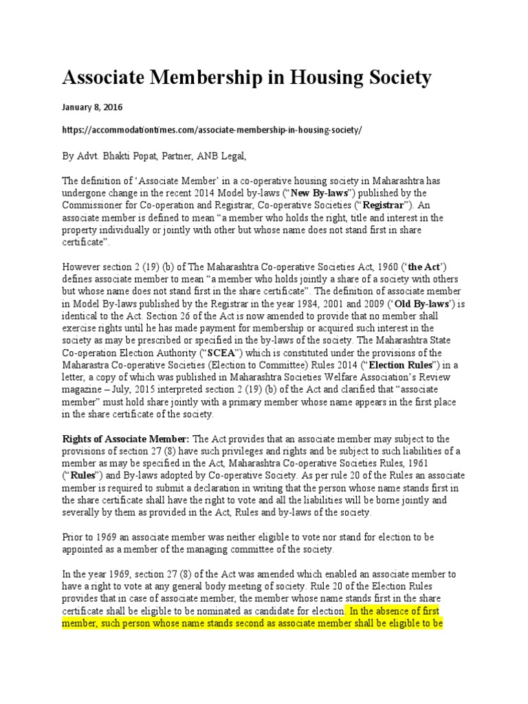 Maharashtra Housing Society Membership Rules | PDF | Deed | By Law