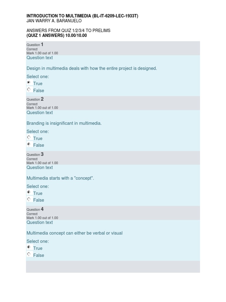 Multimedia Quiz Answers and Concepts | PDF | Question | Multimedia