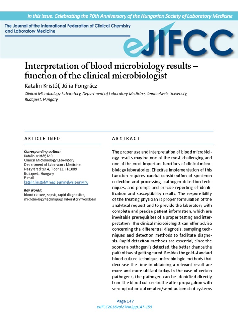 Interpreting Blood Microbiology Results: The Vital Role of Clinical ...