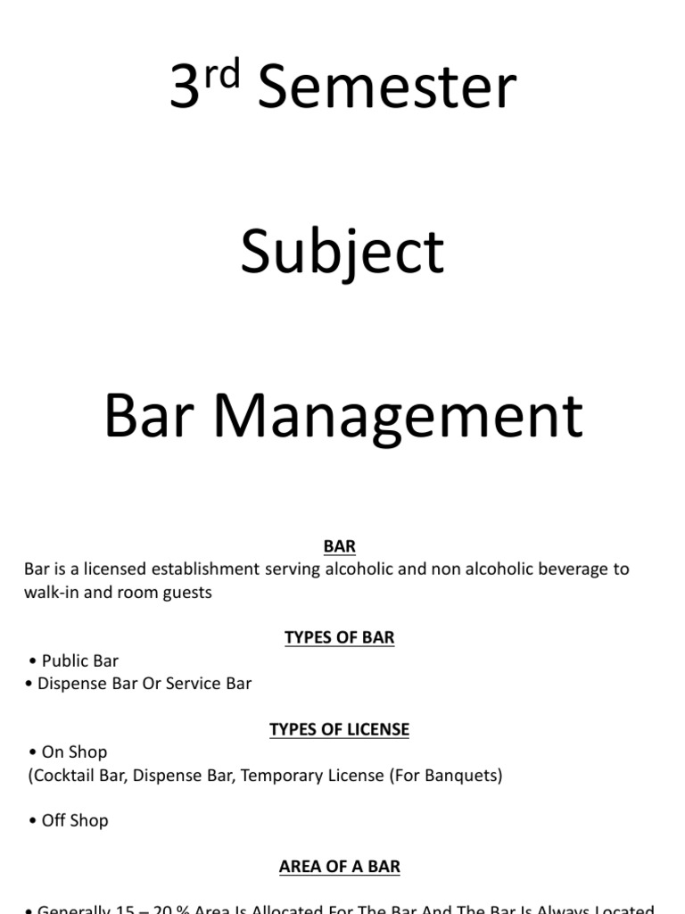 Bar Management PDF | PDF | Cocktails | Alcohol Intoxication