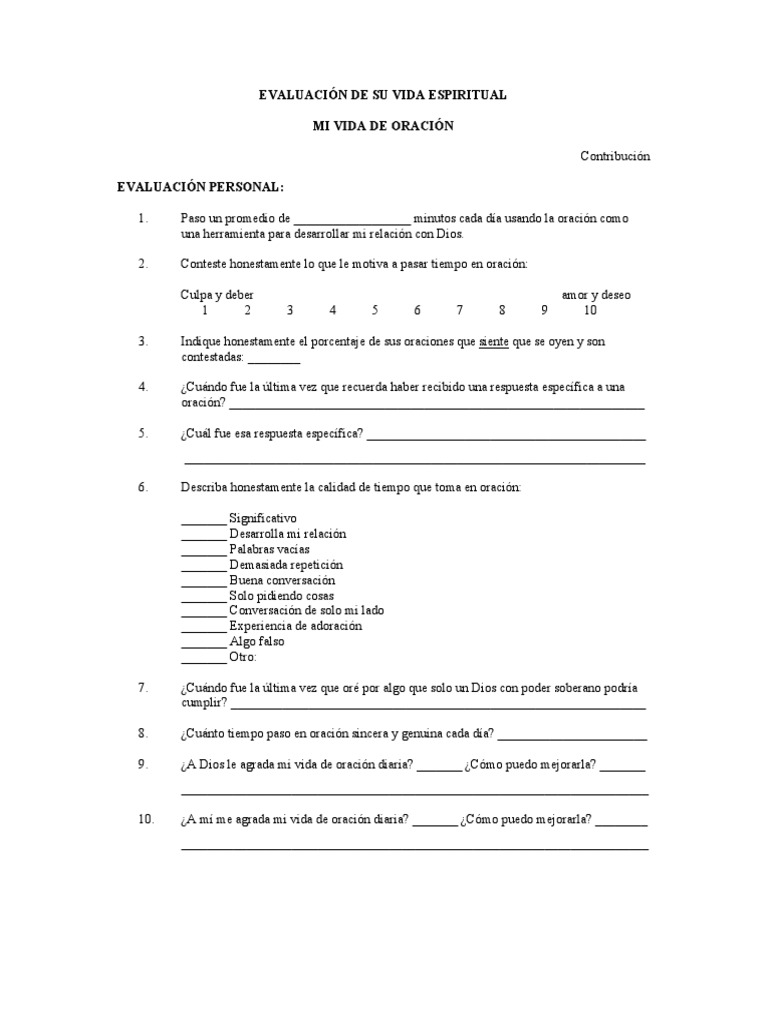 Evaluación de la Vida de Oración | PDF | Oración | Dios