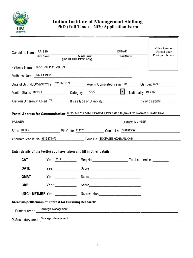 Application - FORM - PHD 2020 PDF | PDF | Business