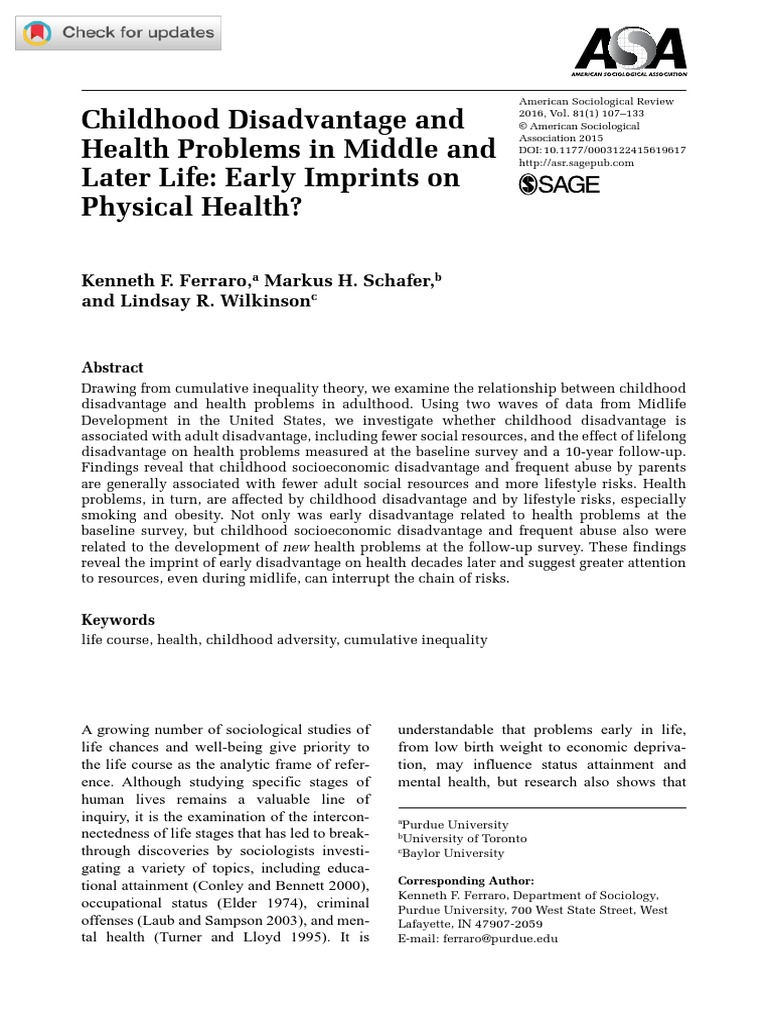 Childhood Disadvantage and Health Problems in Middle and Later Life ...