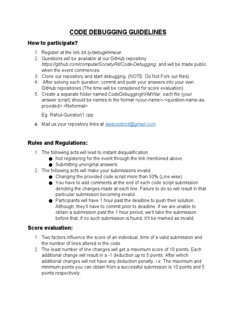 Code Debugging Event Guidelines | PDF | Business | Technology & Engineering