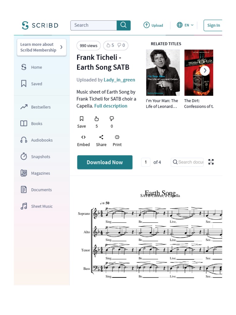 Frank Ticheli - Earth Song SATB - Musical Compositions - Music Theory ...
