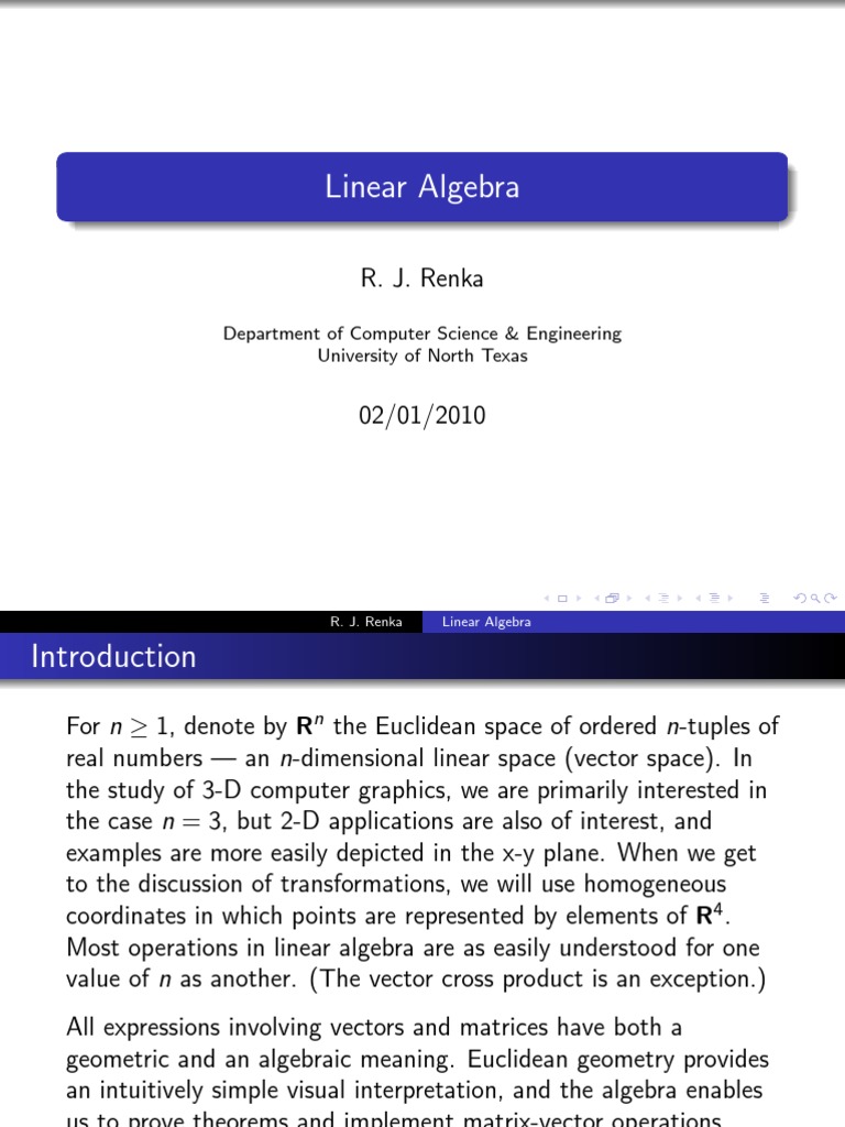 Linear Algebra Basics PDF | PDF | Matrix (Mathematics) | Euclidean Vector