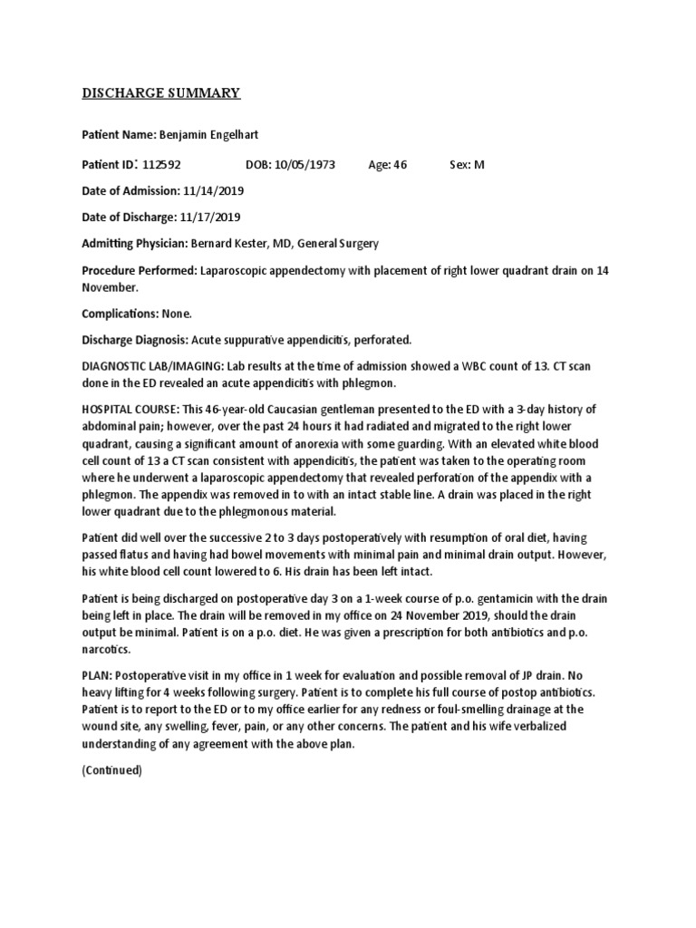 Discharge Summary | PDF | Diseases And Disorders | Surgical Specialties