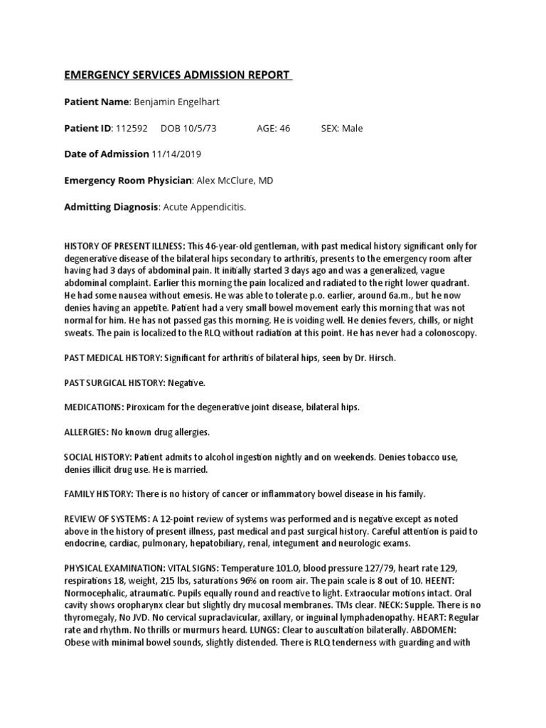 Emergency Services Admission Report | PDF | Medical Specialties ...