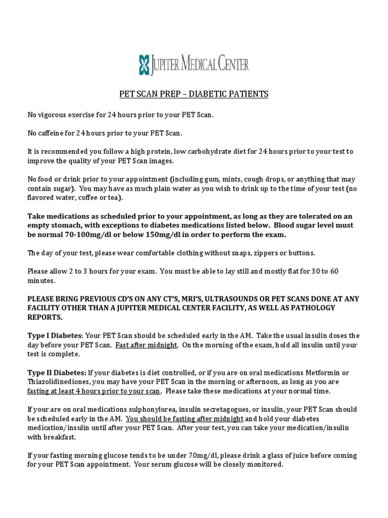 PET Scan Prep Diabetic Patients | PDF